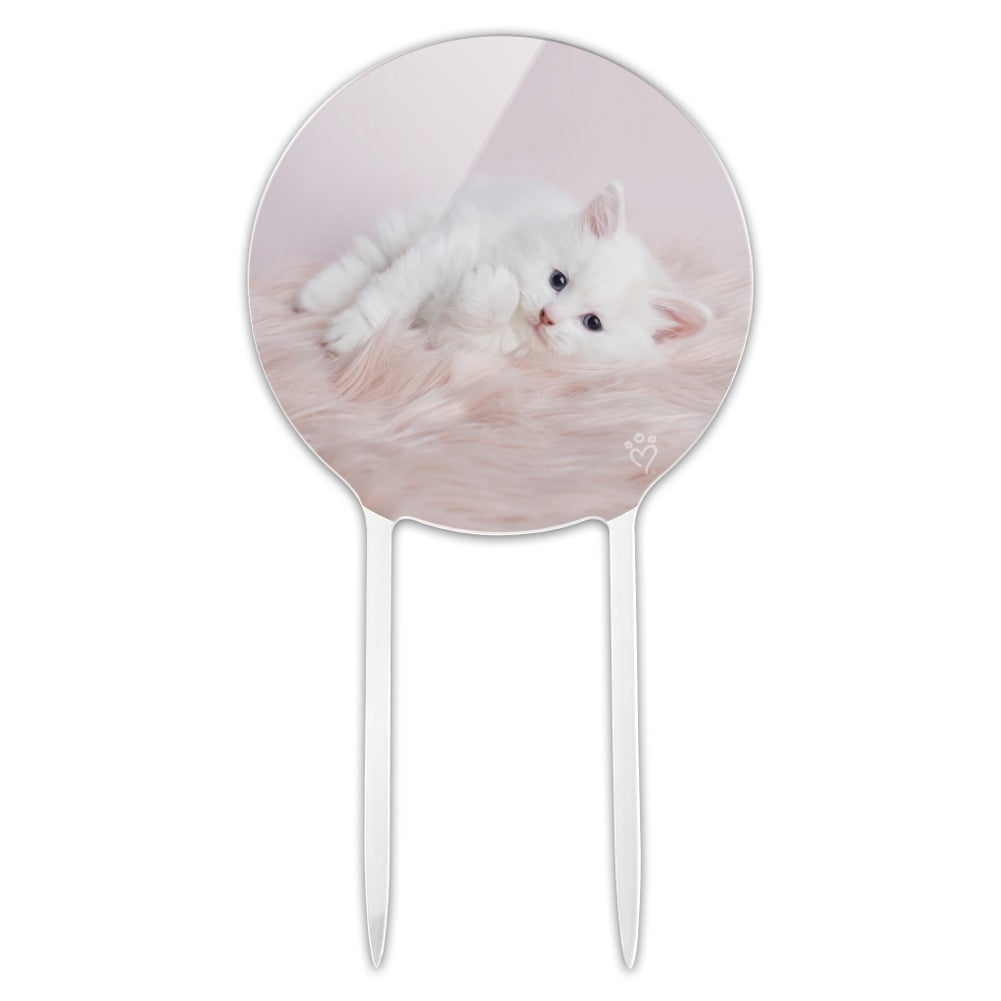 Acrylic Persian Cat White Kitten Fluffy Furry Blanket Cake Topper Party ...