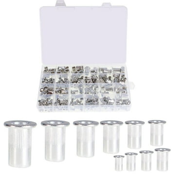 VIGRUE 205PCS Hardware Metal 304 Stainless Steel Rivet Nut Set, Flat Head Threaded Insert ...