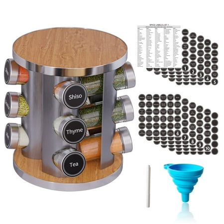 New England Stories Revolving Spice Rack Set with 12 Spice Jars ...