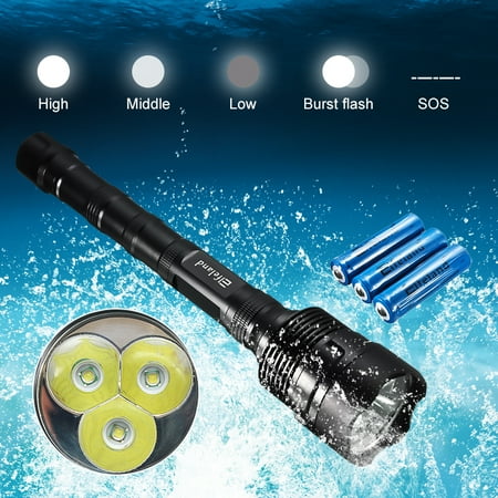 6000 Lm 3x T6 LED Flashlight Torch Tactical Torch Light Extendable 5 ...