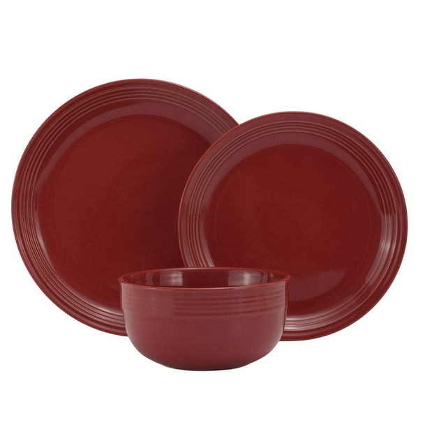 Mainstays Chiara Red Stoneware Dinnerware Set, 12-Pieces, Color glaze ...