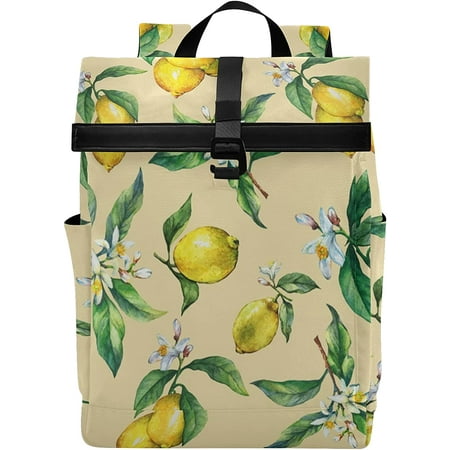 Citrus Fruit Lemons with Green Leaves and Flowers Backpack Roll Top ...