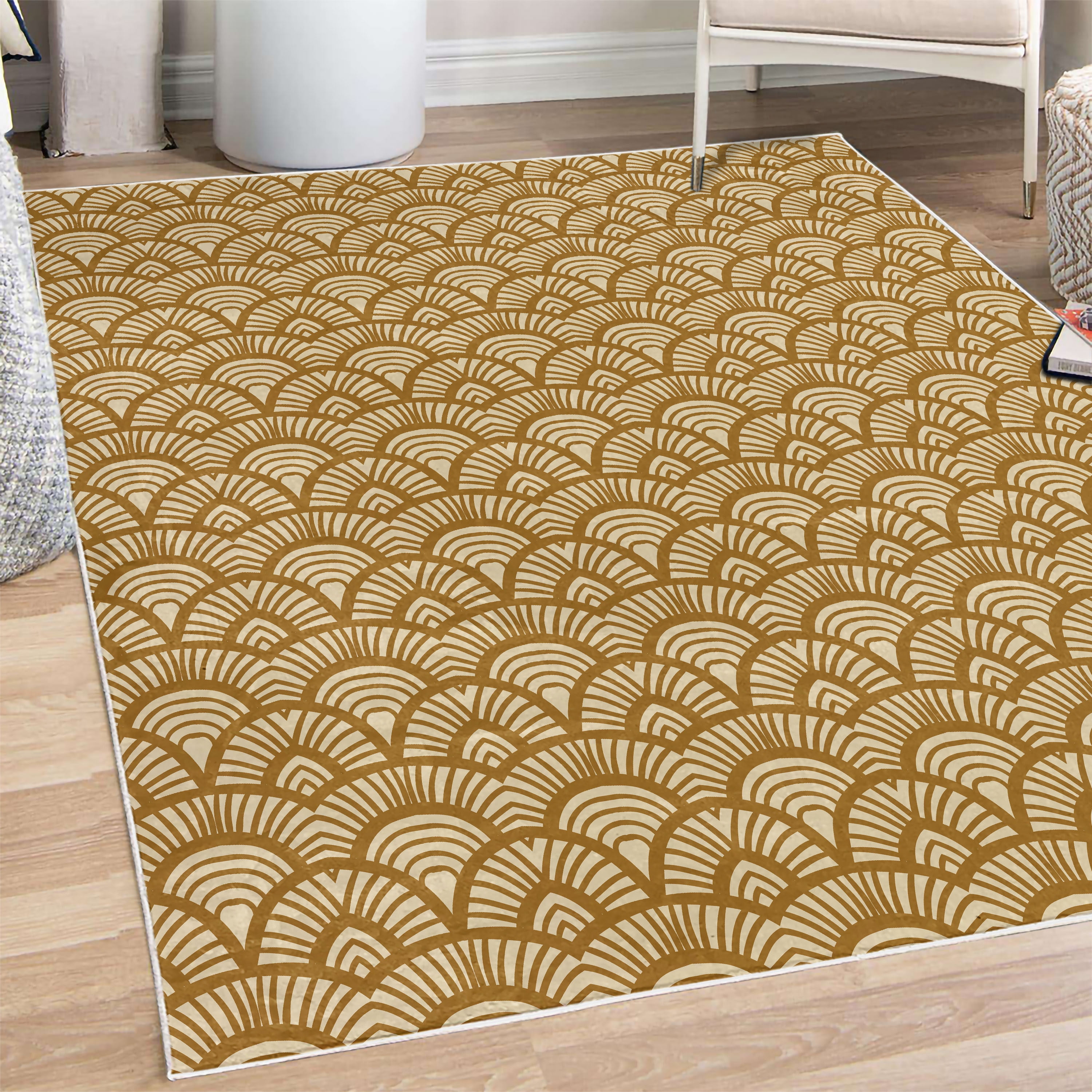 Japanese Art Decorative Rug, Fish Scale Inspired Vintage Hand Drawn ...