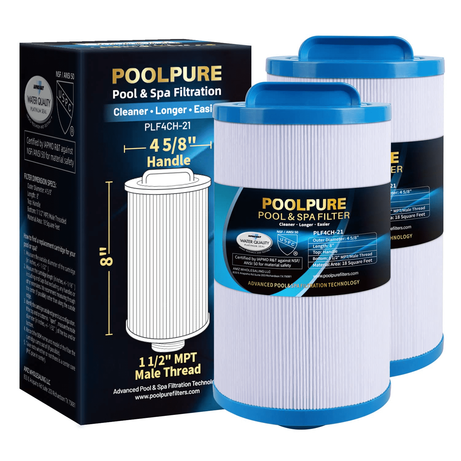 POOLPURE 4CH-21 Spa Filter Replaces PDM25P4, PTL18P4, Filbur FC-0121 ...