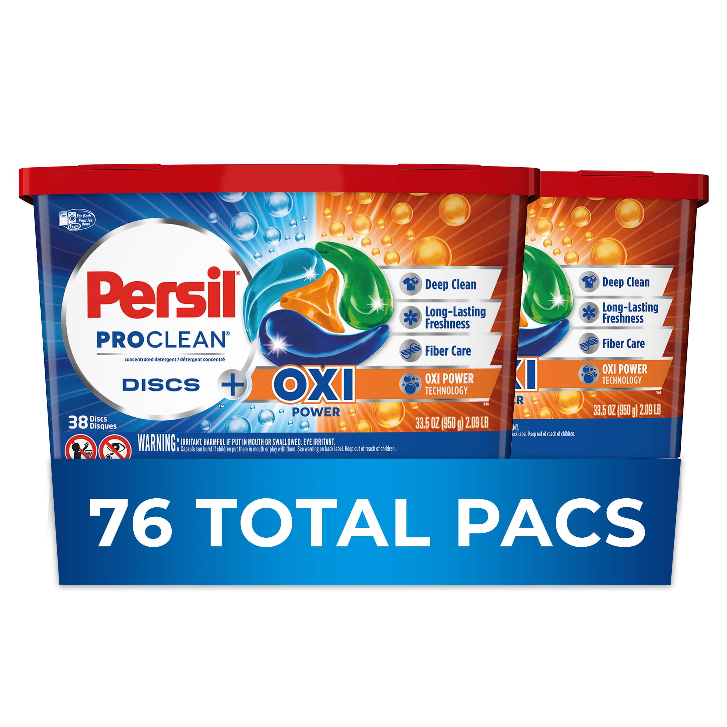 Persil Discs Laundry Detergent Pacs, Oxi, 38 Count, Pack of 2, 76 Total ...