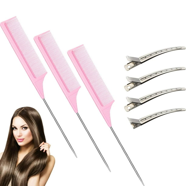 3 Packs Carbon Tail Comb Fiber Teasing Combs Rat Tail Comb Stainless ...