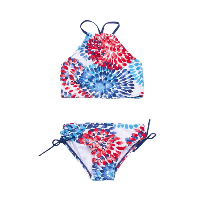 Sedceaty 2Pcs Children Summer Swimwear, Floral Hanging-Neck Backless ...