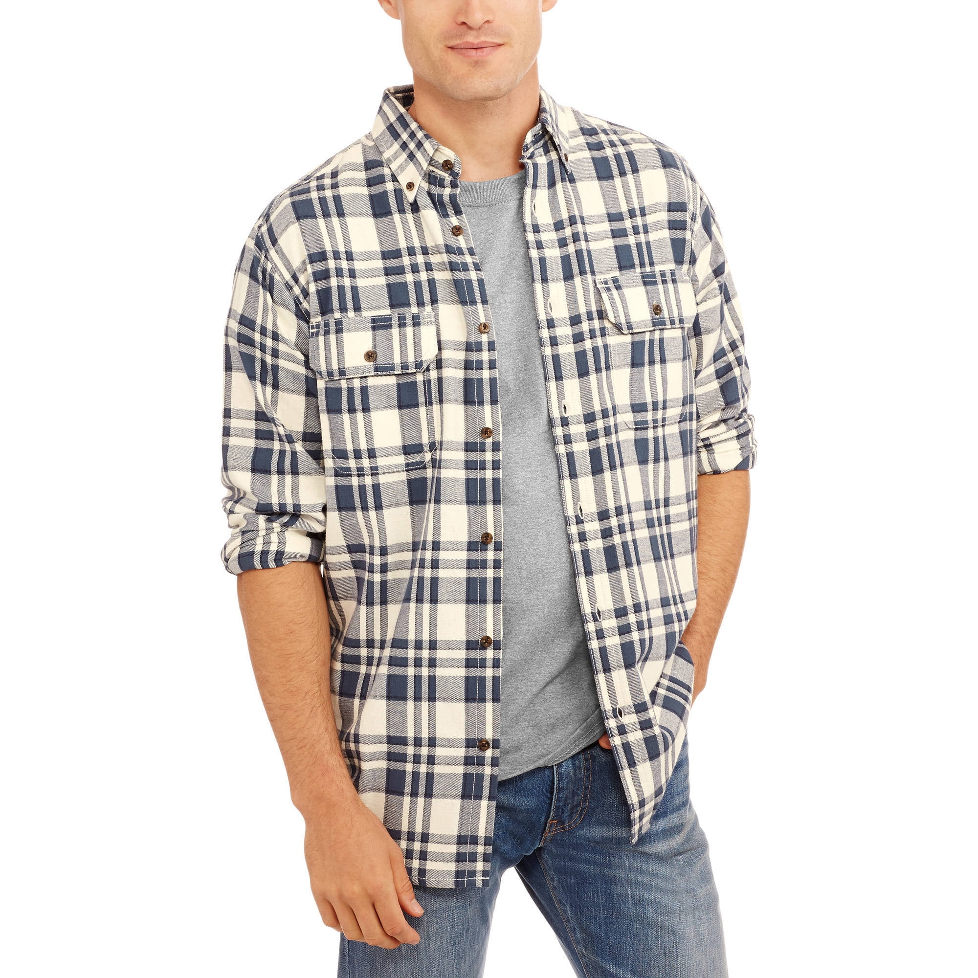 Faded Glory - Big Men's Long Sleeve Flannel Shirt - Walmart.com ...