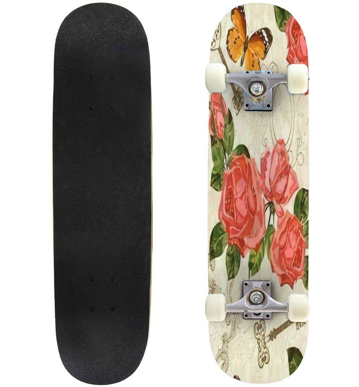 Seamless vintage with roses and butterflies Outdoor Skateboard ...