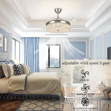 EASYG 42"Invisible Ceiling Fan Chandelier with Light,Modern Crystal ...