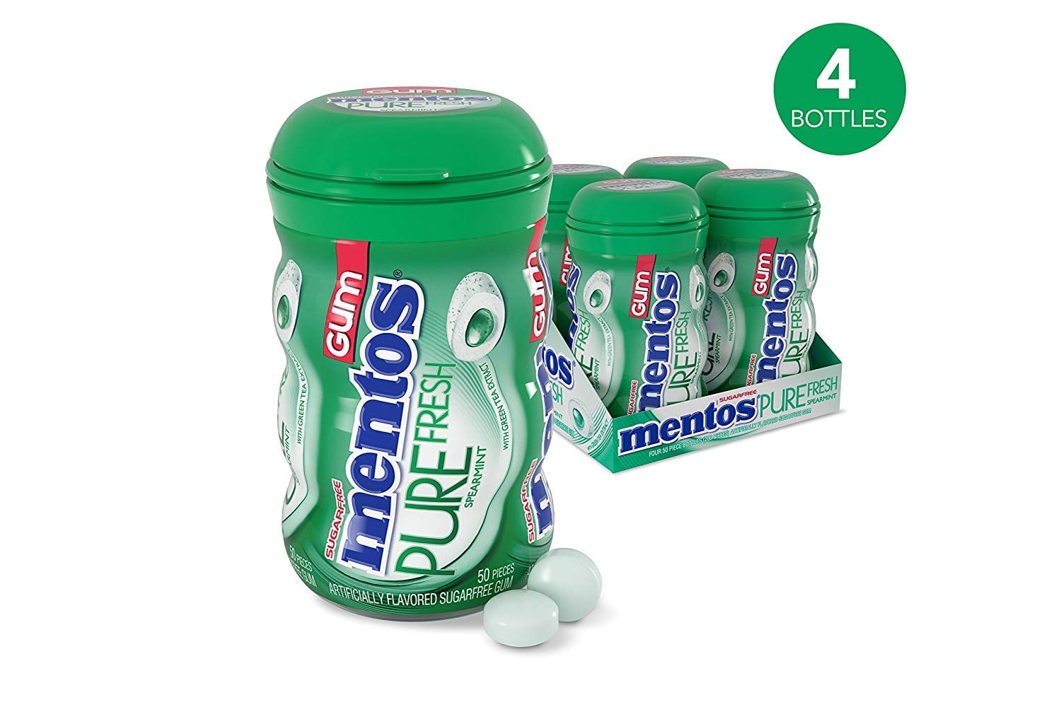 Mentos Pure Fresh Sugar-Free Chewing Gum with Xylitol, Spearmint, 50 ...