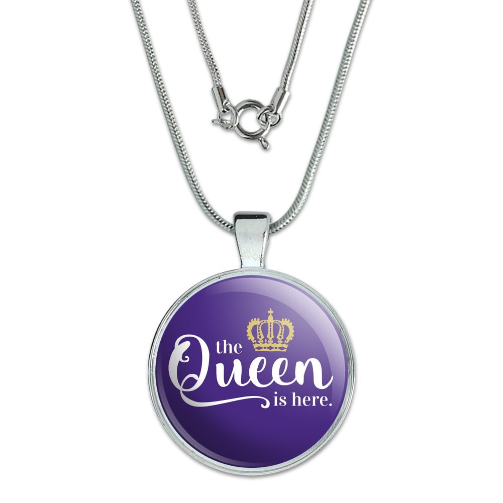 The Queen is Here Crown Royalty 1" Pendant with Sterling Silver Plated ...