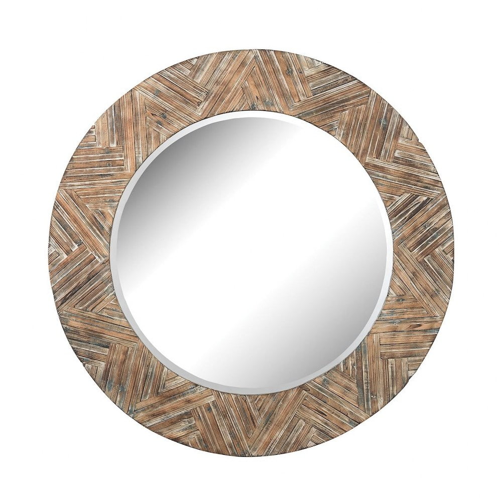 Round Wall Mirror With Soft Wood Panel Frame Made Of Mirror 48 Inch
