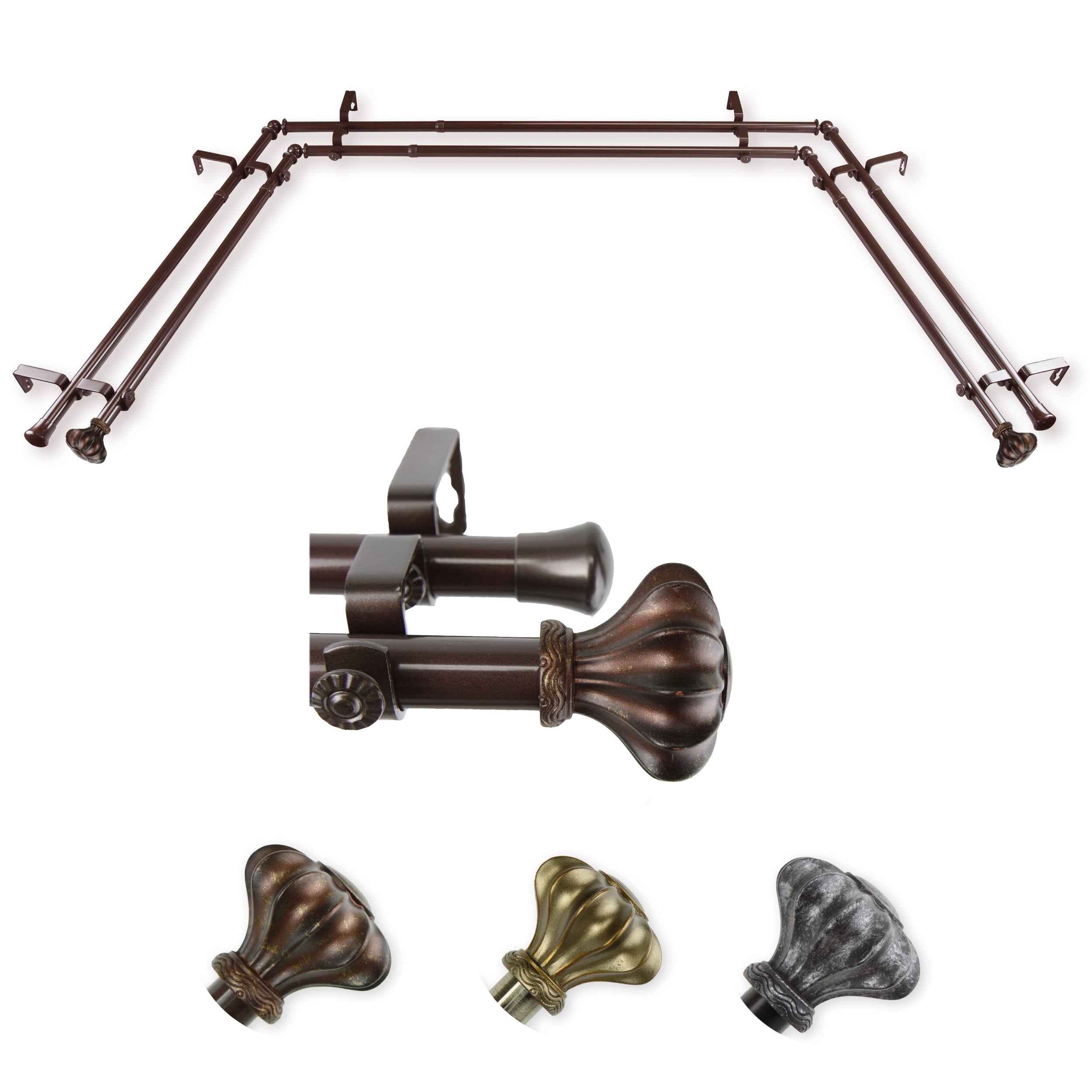 Heinz 13/16" Double Bay Window curtain rod Adjustable 20"-36", 38"-72 ...