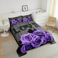Lavender Color Rose Comforter Set King Purple Black Grey Flower Bedding ...