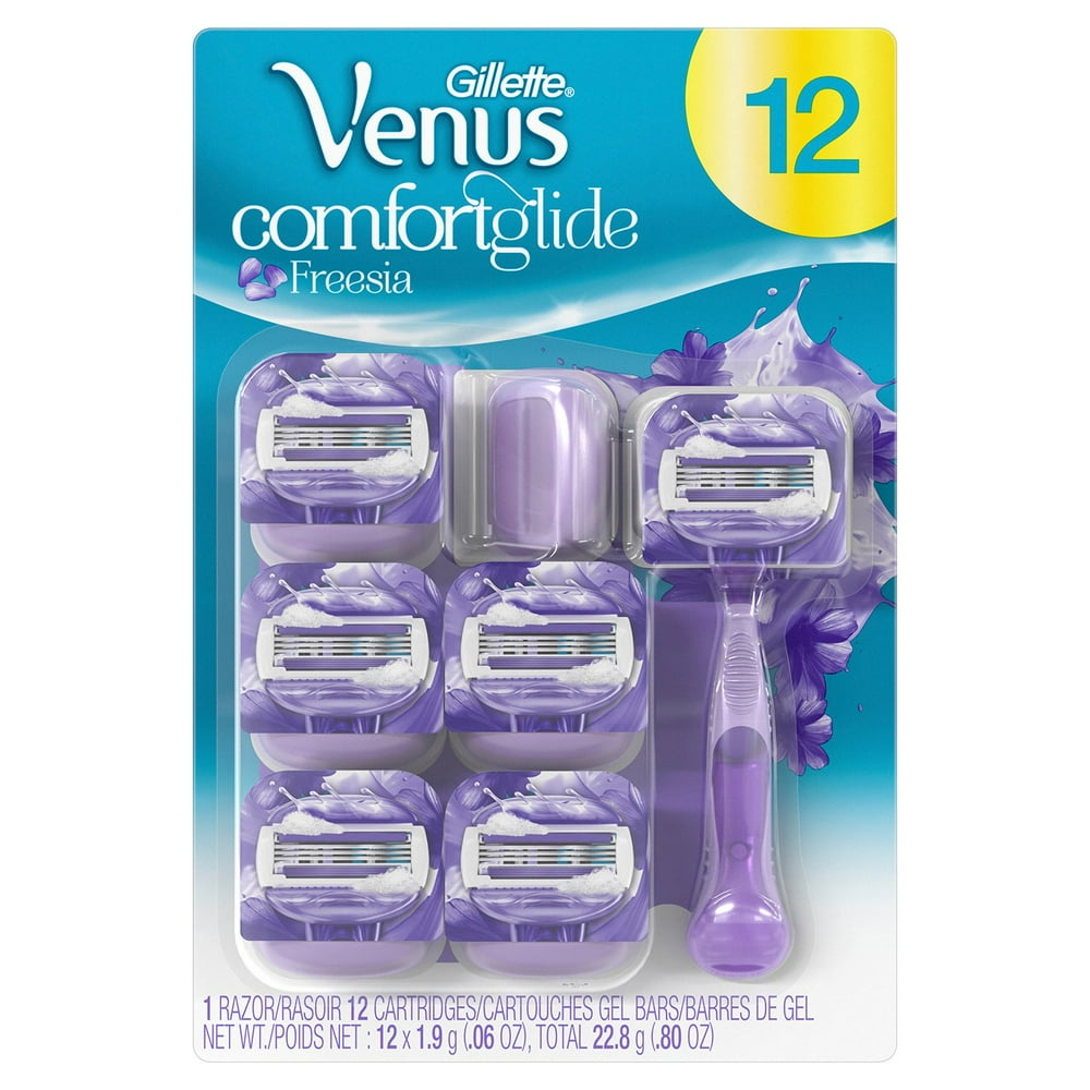 Gillette Venus Comfort Glide Women's Razor and 12 Cartridges, Freesia ...