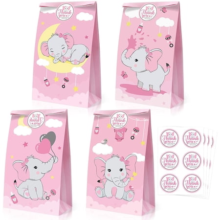24 Pack Pink Elephant Candy Bags with Thank You Stickers Pink Little ...