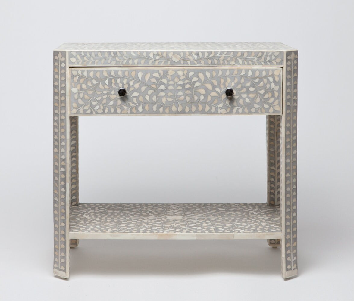 Bone inlay bedside grey, Bone inlay nightstand grey, bone inlay ...