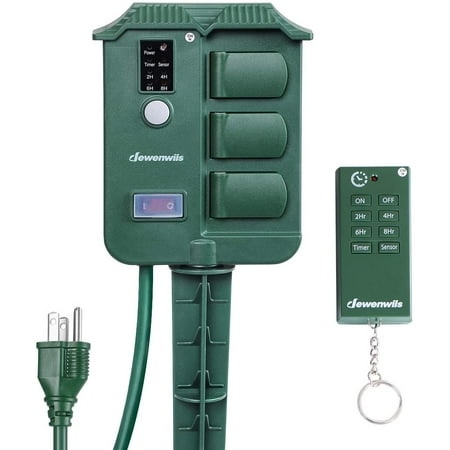 Outdoor Power Stake Timer with Photocell, Wireless Remote Control, 6 ...