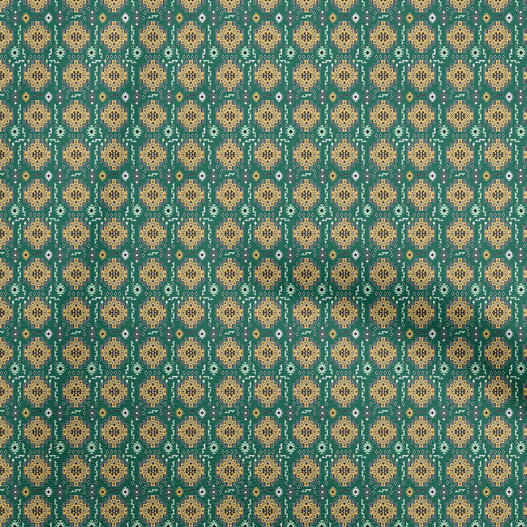 oneOone Silk Tabby Green Fabric Asian Kilim Sewing Material Print ...