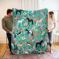 1pc Printed Green Blanket With Horses And Flowers, Soft And Comfortable ...