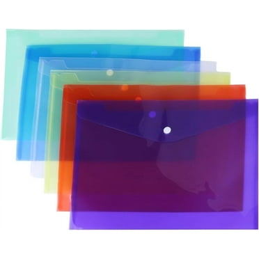 12 Pack A4 Size Plastic Filing Envelopes with Label Pocket, Assorted ...