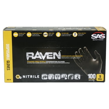 SAS Safety 66518 Raven Powder-Free Black Nitrile 6 Mil Gloves, Large ...