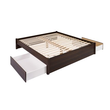 Prepac Select 4-Post Platform Bed with 4 Drawers, King, White - Walmart.com