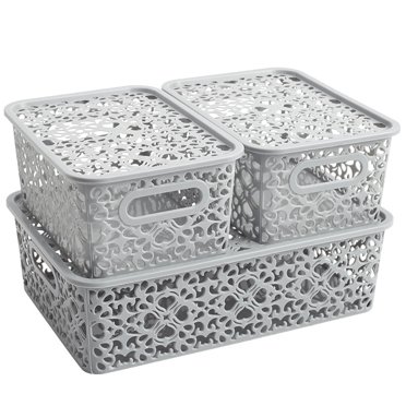 Set of 3 Stackable Storage Bins with Lids - Gray - Walmart.com