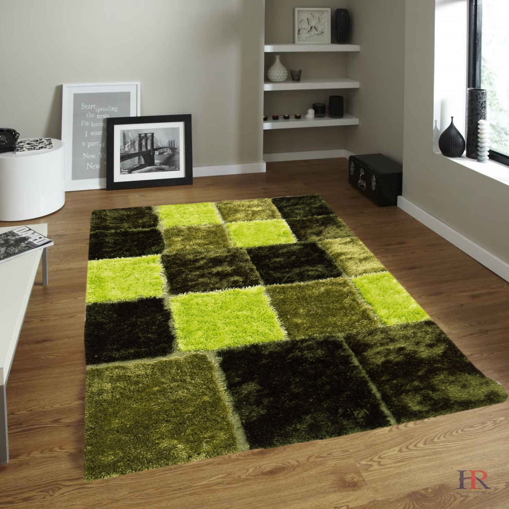 Hr Shaggy Rug Green Geometric Square Design - Walmart.com