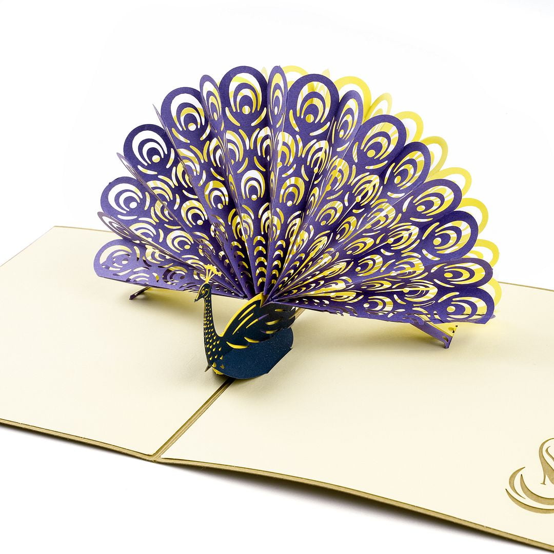 Gold Peacock Pop Up Card, 3D Popup Greeting Cards-5.9" x 5.9" - Walmart.com