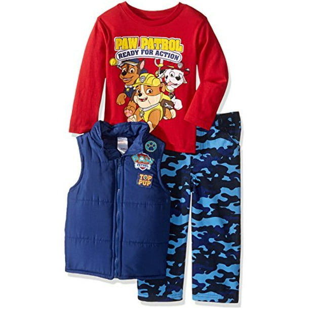 Nickelodeon - Nickelodeon Boys' Toddler Boys' Paw Patrol 3 Piece Vest Set with Camo Pants and T ...