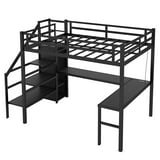 RIGO Metal Full Size Loft Bed with L-shaped Desk and USB Loft Bed with ...