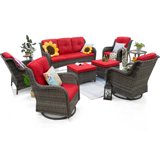 MeetLeisure 8-Piece Red Patio Set with Rockers, Sofa, Armchairs ...