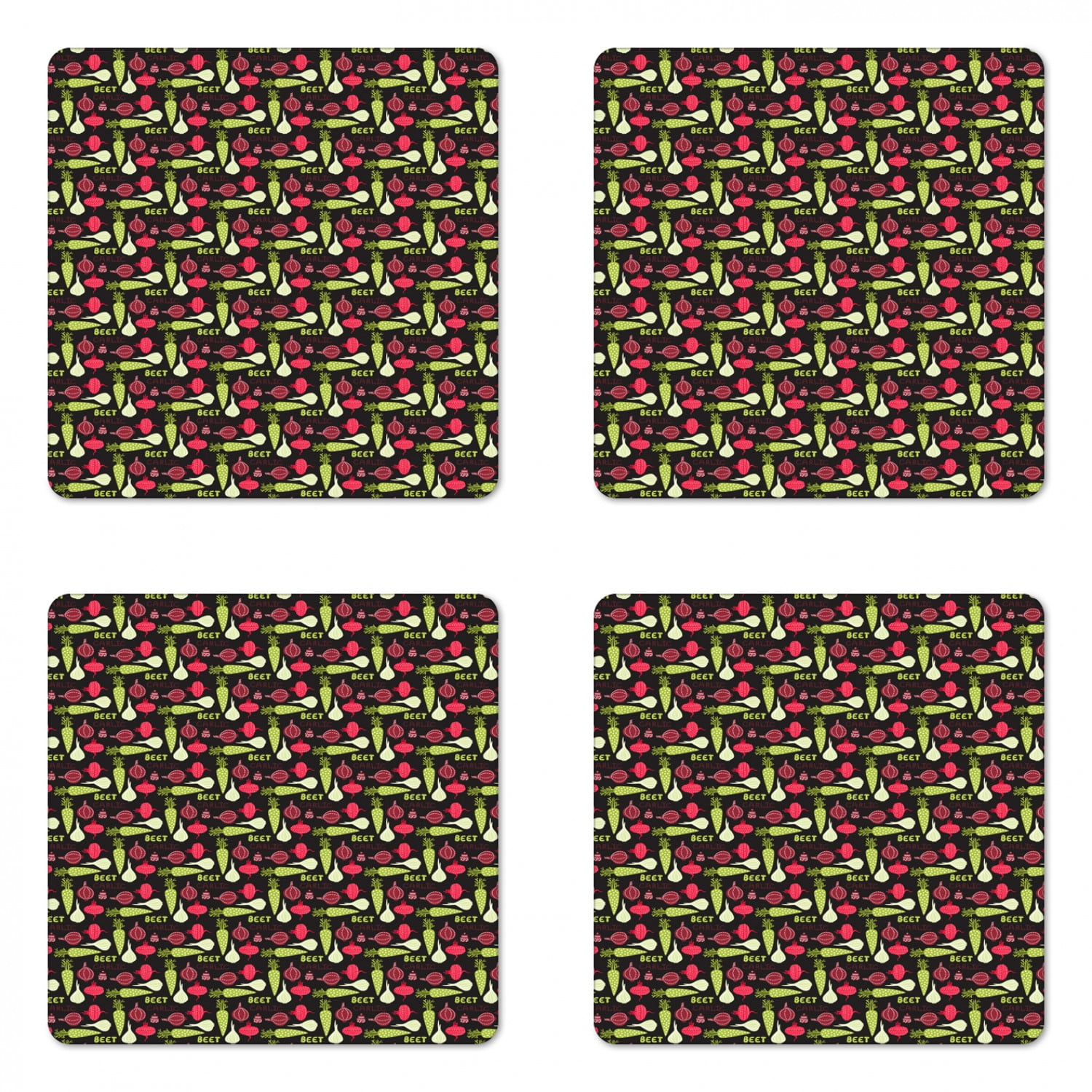 Vegetable Coaster Set of 4, Onion Pepper and Garlic Pattern on Dark ...
