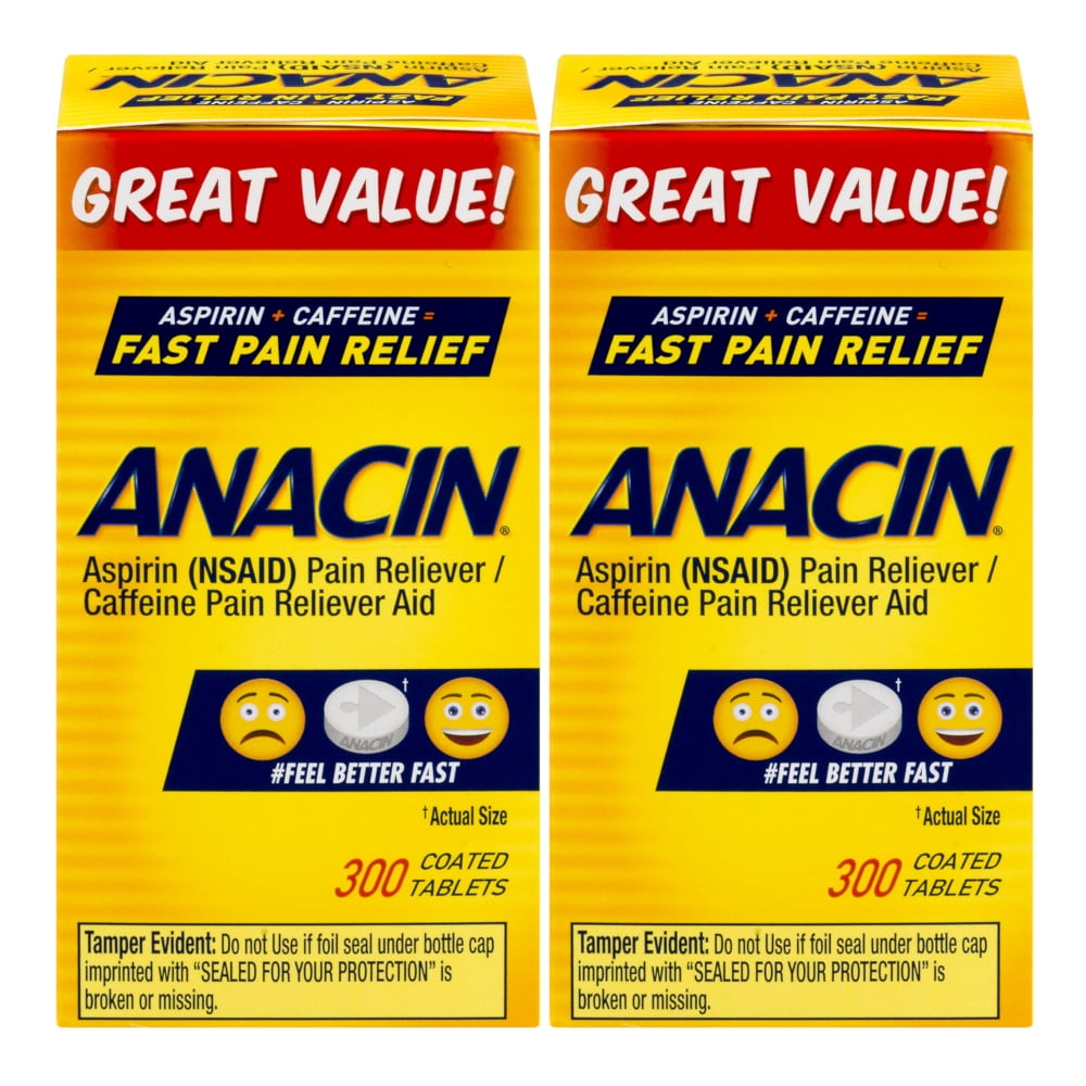 2 Pack Anacin Fast Pain Relief Aspirin & Caffeine Pain Reliever 300 ...
