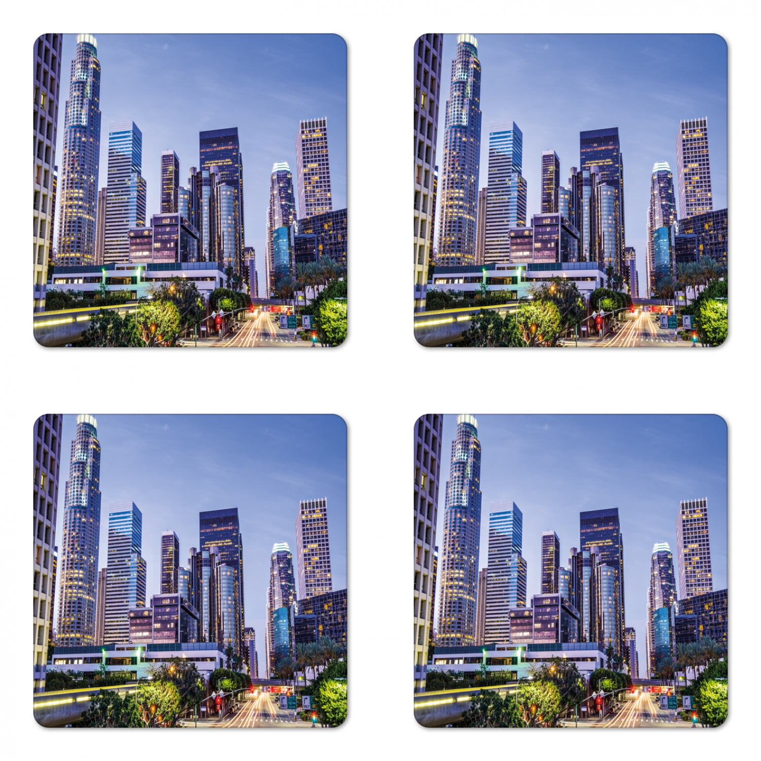 City Coaster Set of 4, Los Angles California Skyline Urban USA ...