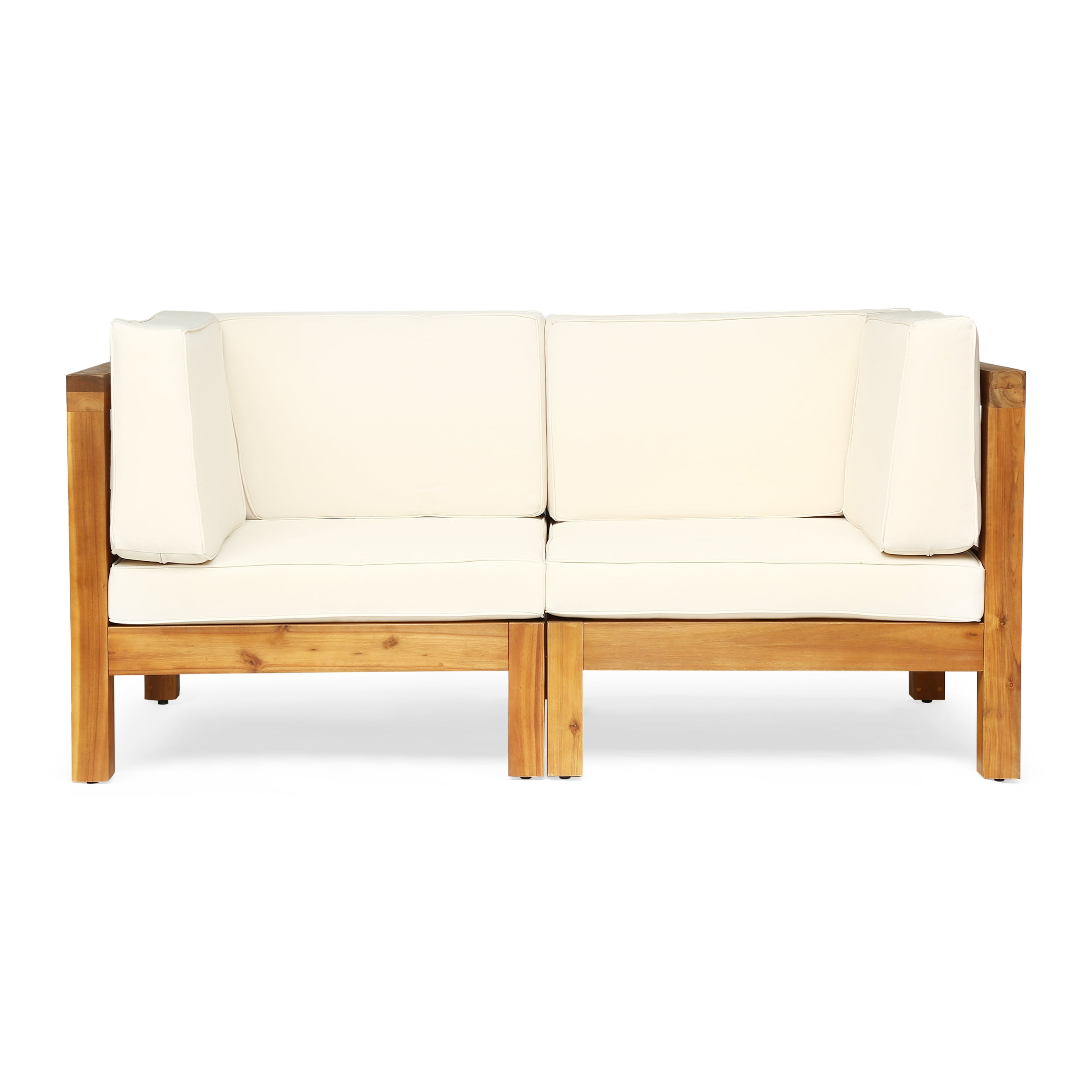 GDF Studio Keith Outdoor Modular Acacia Wood Loveseat with Cushions ...