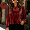 AHTJRT Women's Velvet Shirts Ruched Crew Neck Balloon Long Sleeve T ...