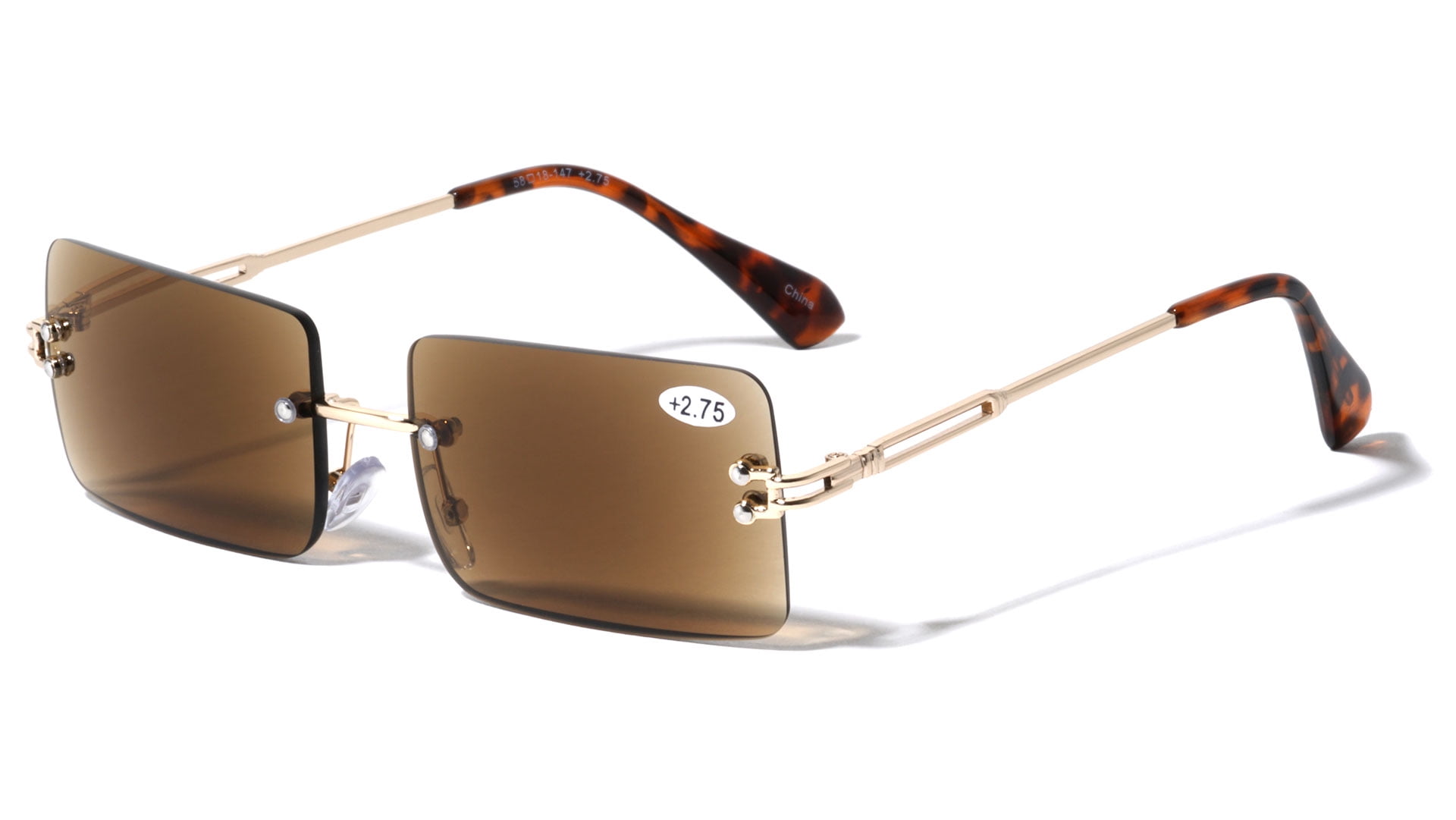 Men Metal Rimless Outdoor Reading Sunglasses - Rectangular Fashion Full ...