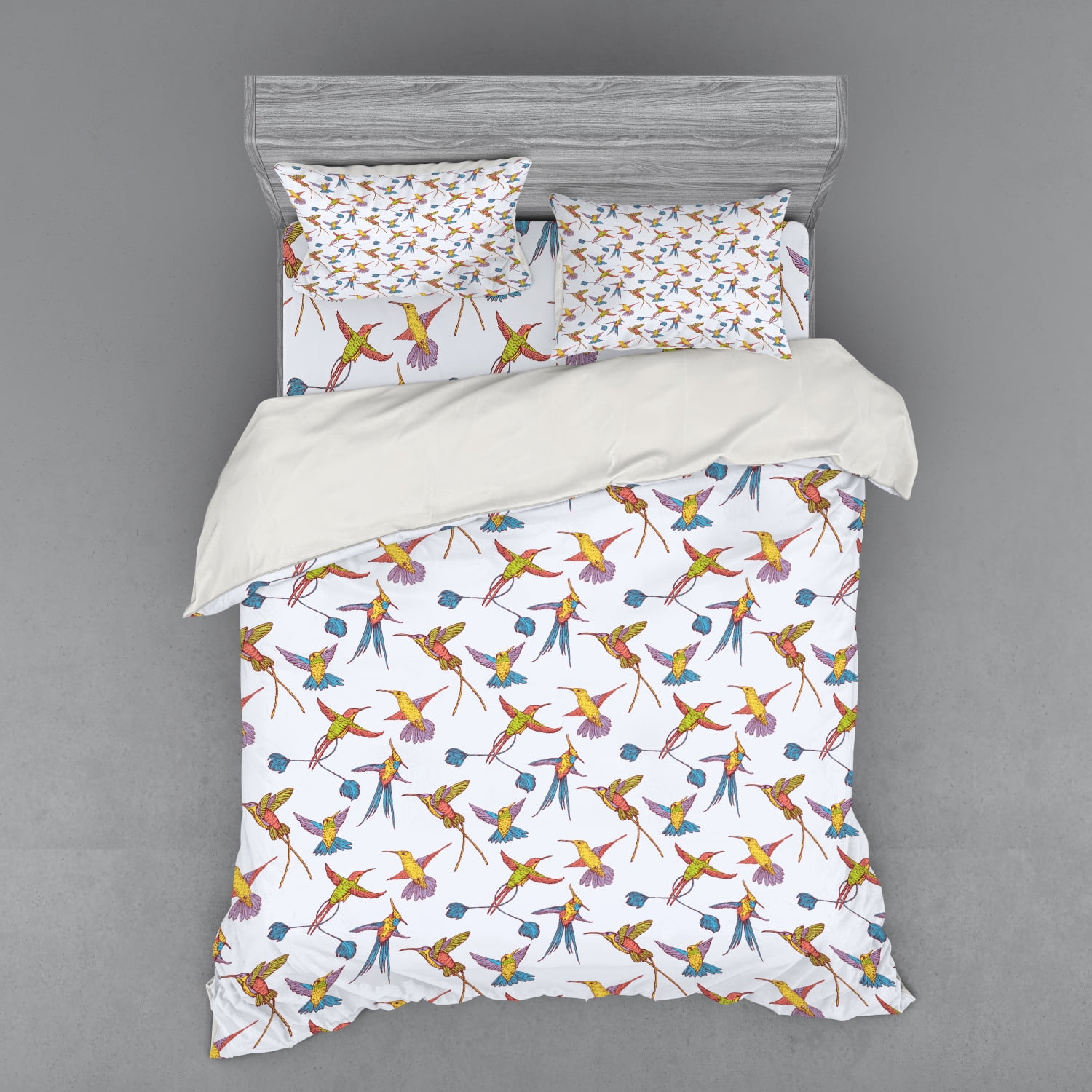 Birds Duvet Cover Set, Colorful Tropical Avian Animals Hummingbird Hand ...