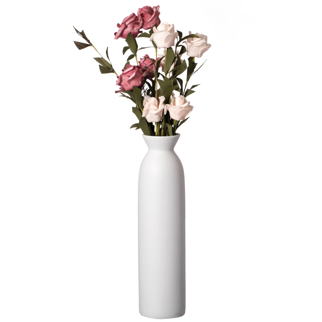 Contemporary White Cylinder Shaped Ceramic Table Flower Vase Holder ...