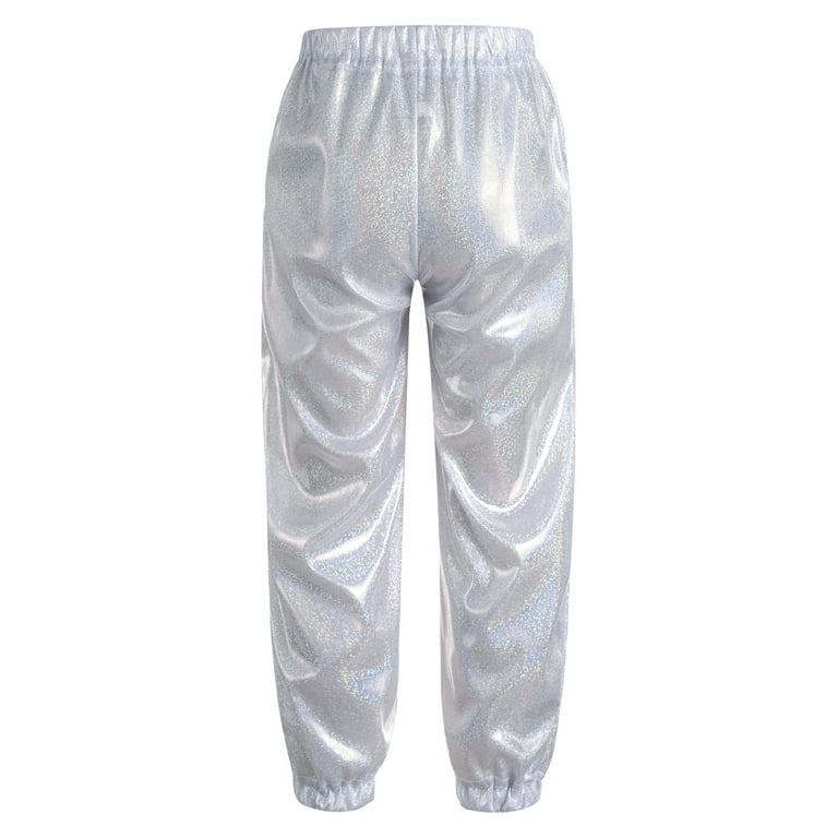 Girls Hip Hop Dance Pants TTAO Kids Girls Shiny Metallic Ribbed Harem ...