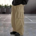 AGKIZG Solid Color Mens Cargo Pants Multi Pockets Elastic Waist Casual ...