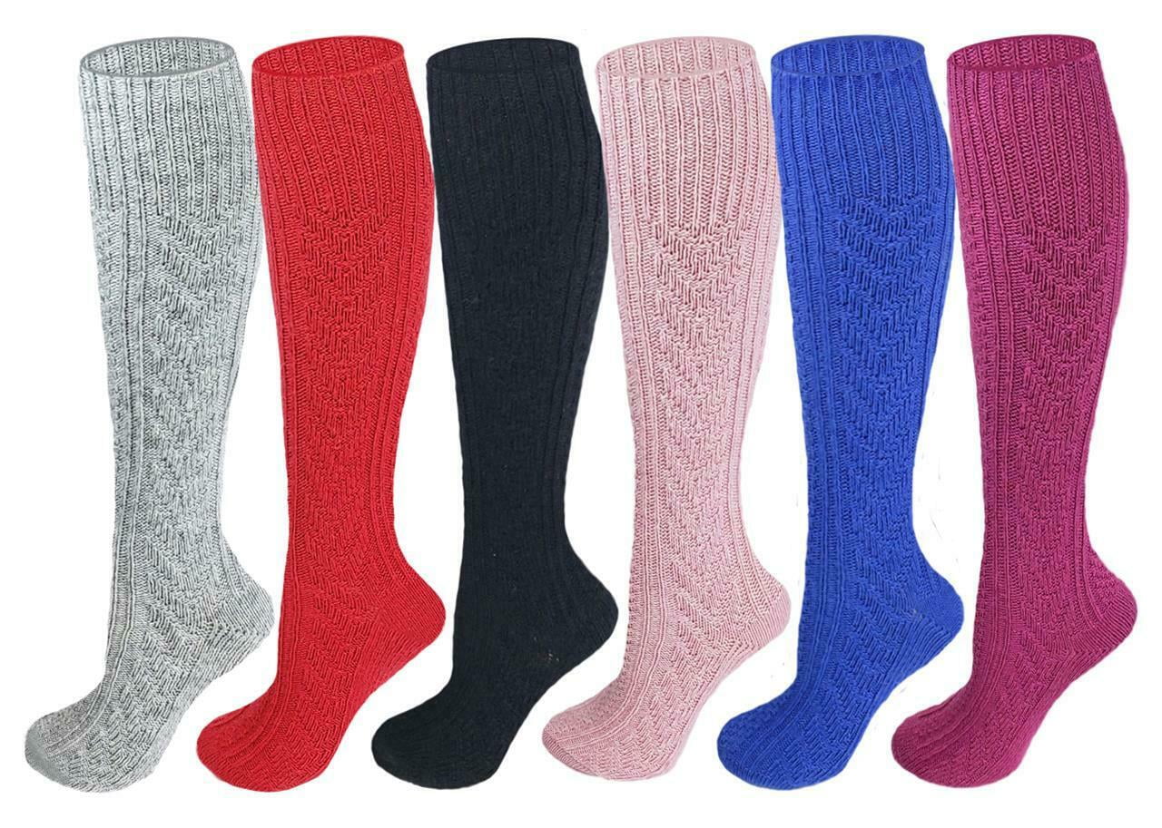 Girls Socks, 6 Pack Cable Knit Wool Boot Socks (Little Girls & Big ...