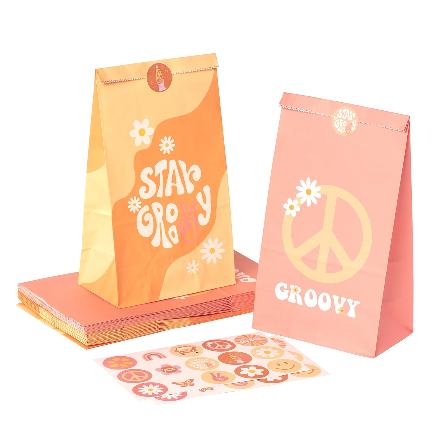 A1diee 24Pcs Groovy Retro Hippie Boho Party Favors Bags with Stickers ...
