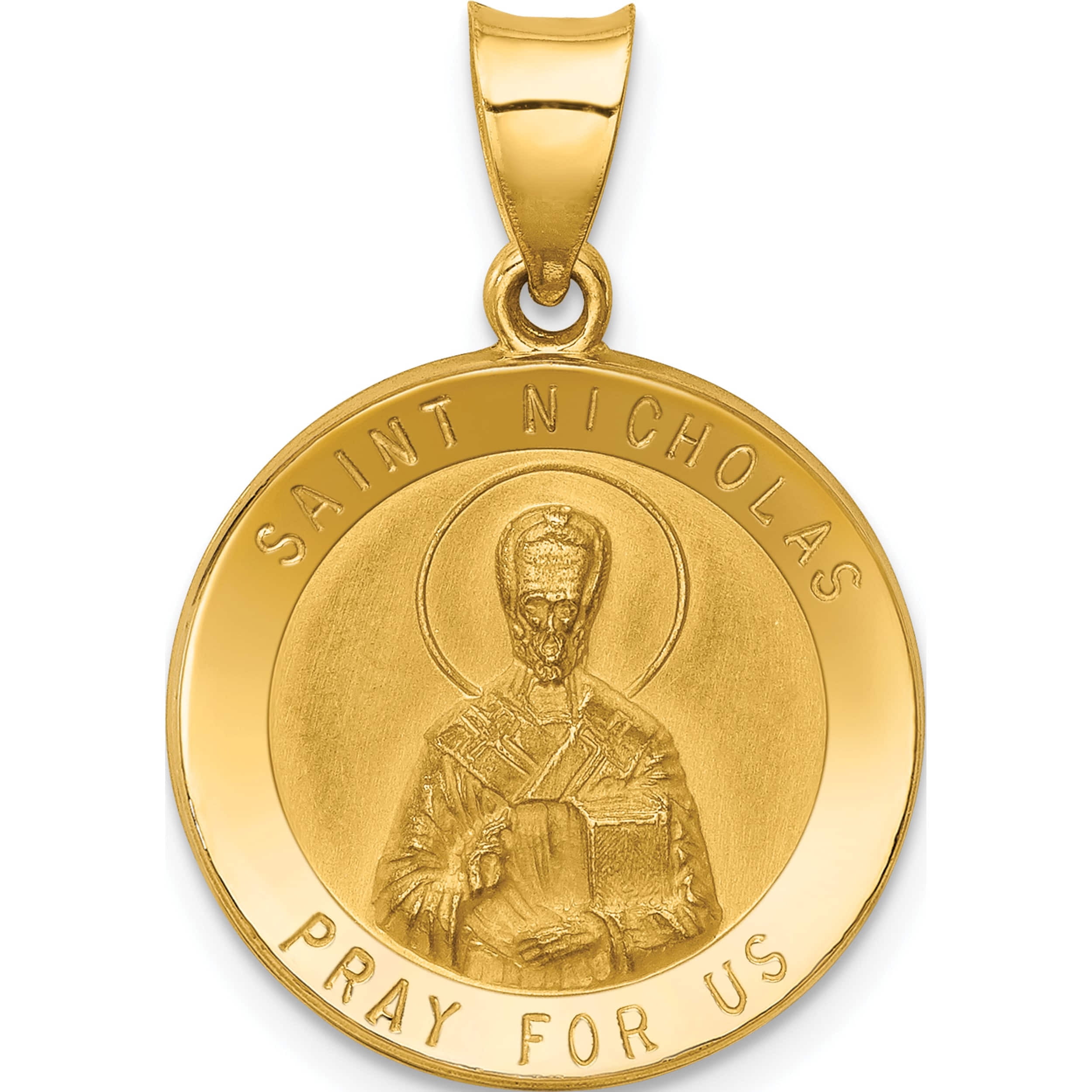 14K Yellow Gold Polished And Satin St Nicholas Medal Hollow Pendant (21 ...