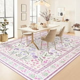 Astorug 4x6 Ft Purple Floral Area Rug - Machine Washable Low Pile Non ...