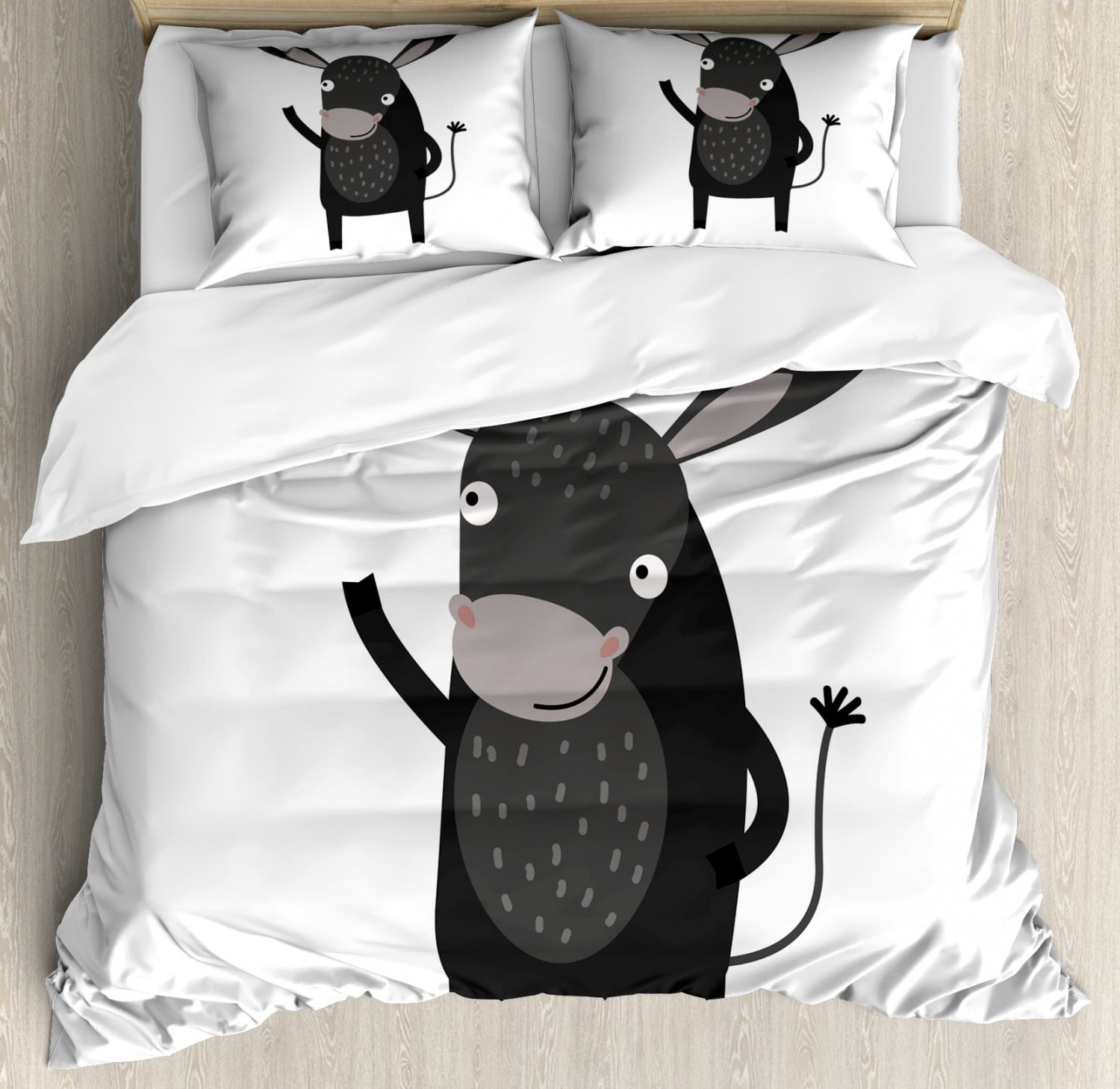 Donkey Duvet Cover Set King Size, Comic Happy Donkey with a Funny Smile ...