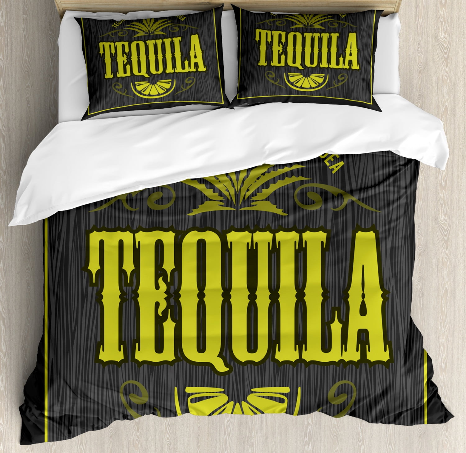 Tequila Duvet Cover Set King Size, Vintage Alcohol Themed Design with ...